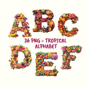Watercolor Fruits and Tropical Alphabet Bundle, Digital Alphabet Fruits ...