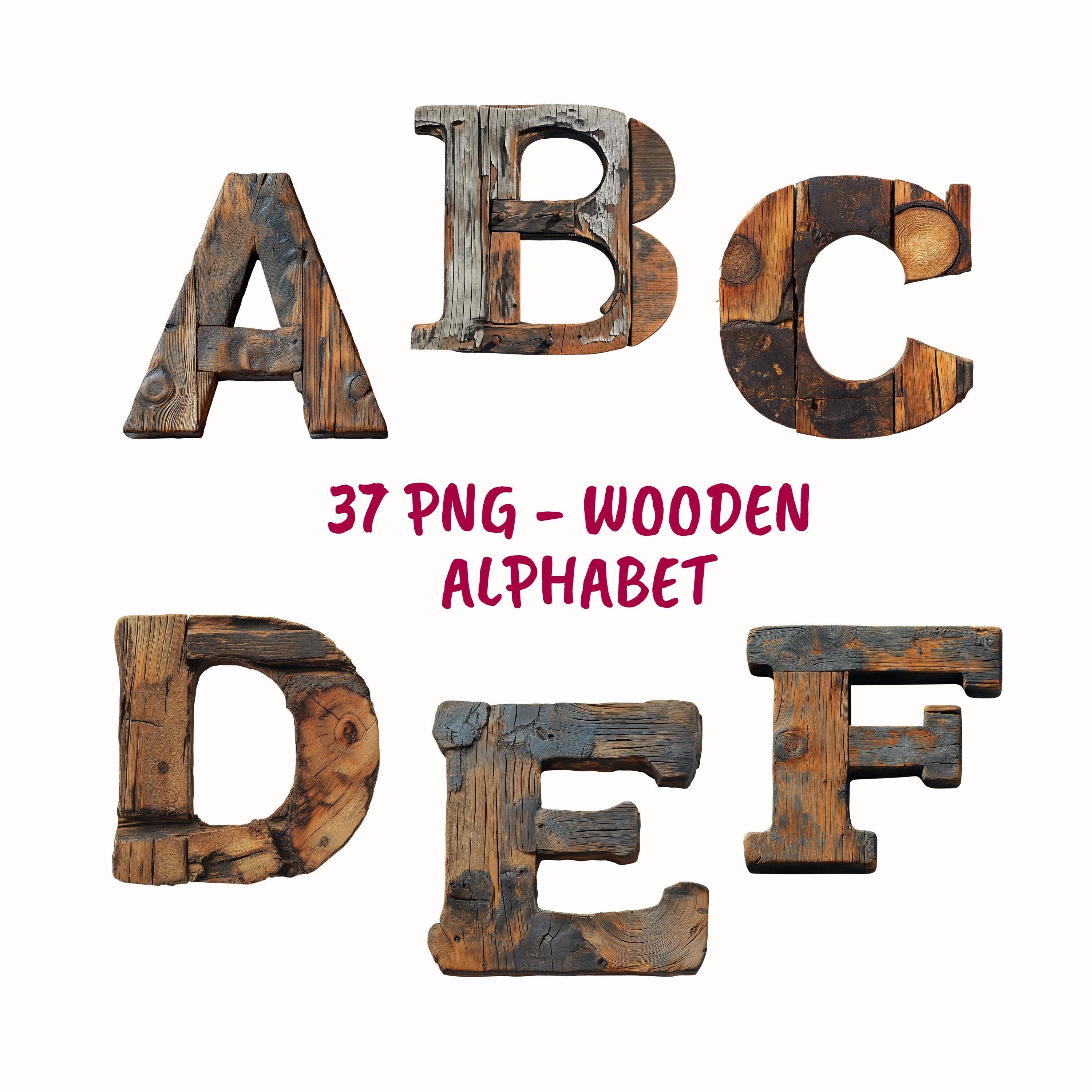 37 Wood Alphabet Clipart Numbers, Wood Grain Decorative Letters ...