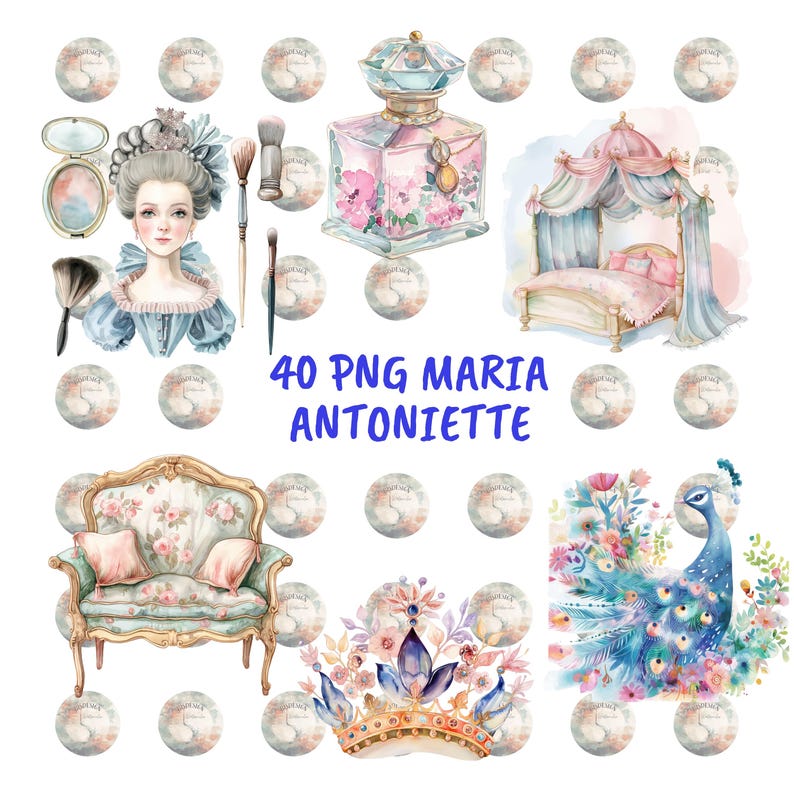 Marie Antoinette Princess Clipart Set, 1700s Vintage French Watercolor ...