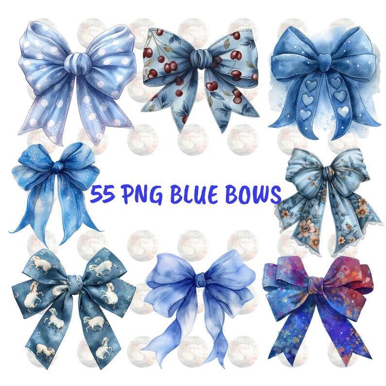 55 Cute Blue Gingham Bow Clipart, Watercolor Cute Ribbon Bows Clip Art ...