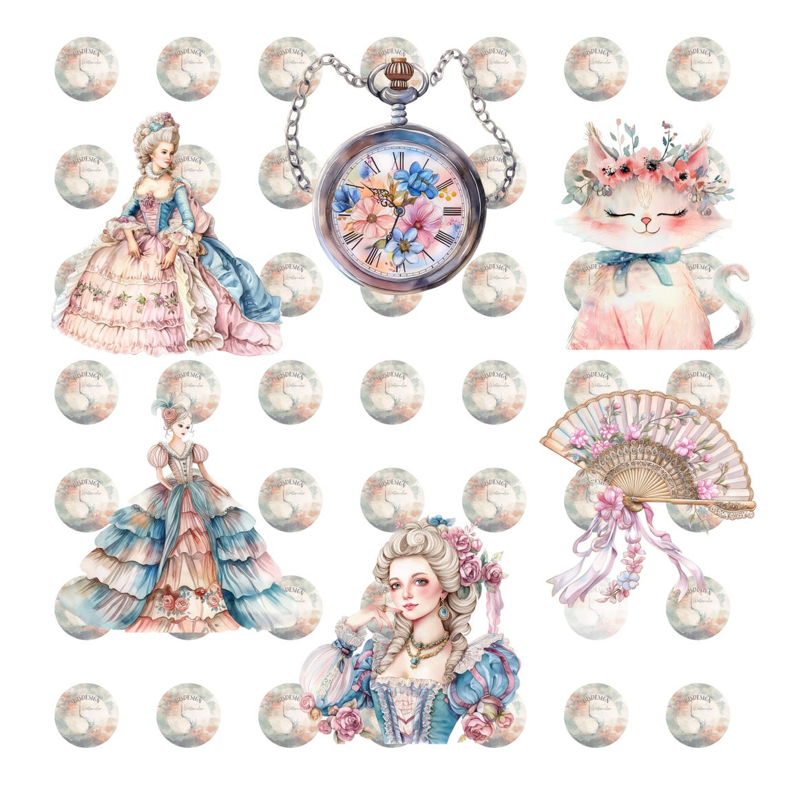 Marie Antoinette Princess Clipart Set, 1700s Vintage French Watercolor ...