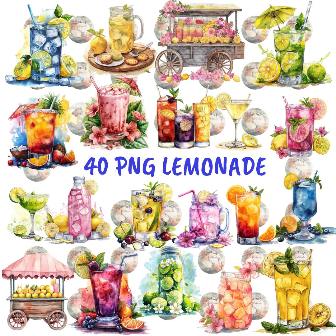 Watercolor Lemonade Clipart, Summer Drink PNG (40 Files) - Etsy