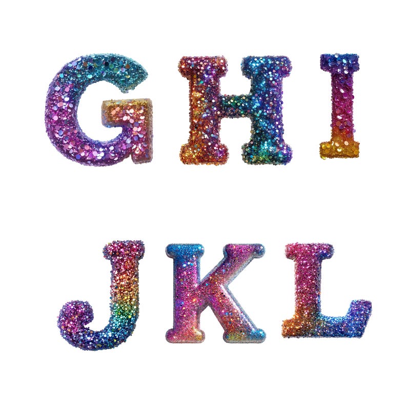 Rainbow Glitter Alphabet, Doodle Font Clip Art (PNG Files) - Etsy