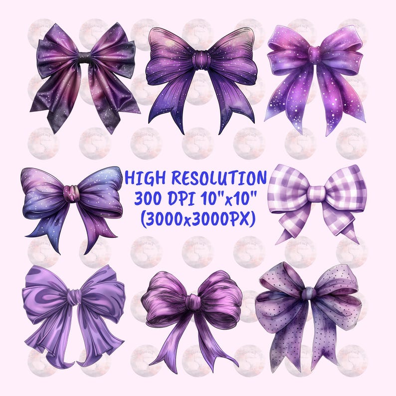 60 Cut Purple Gingham Bow Png, Watercolor Ribbon Bows Clip Art - Etsy