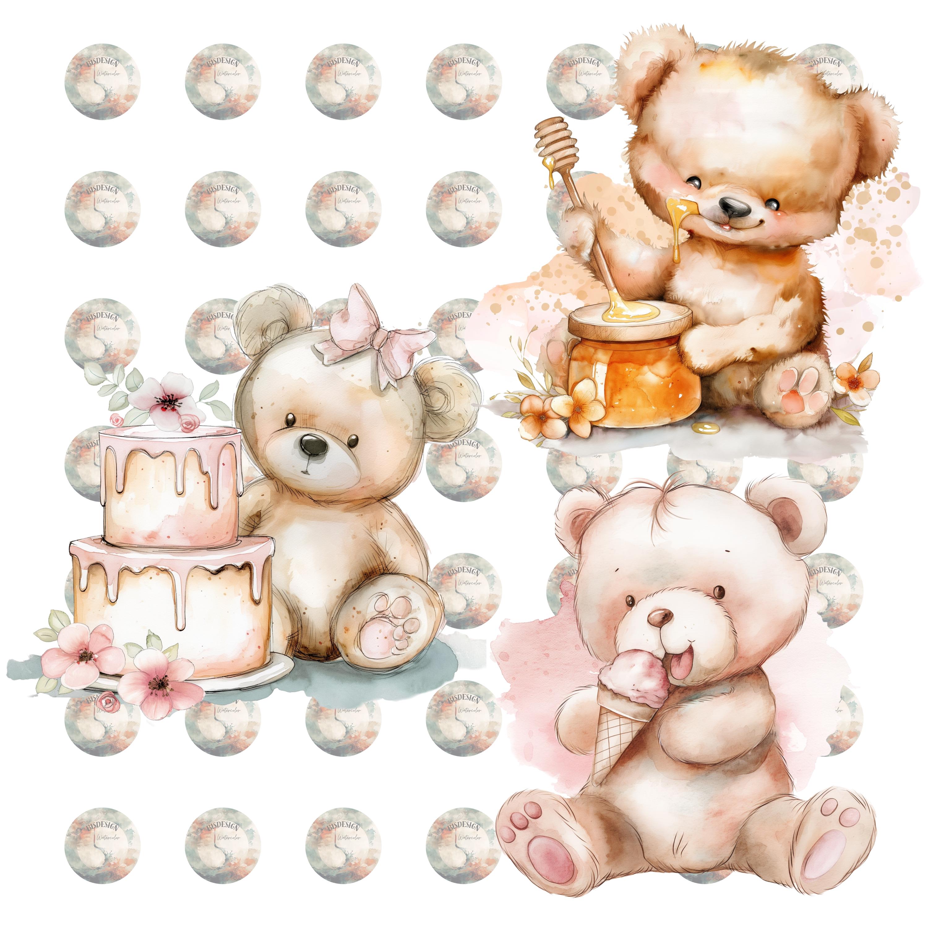 22 Watercolor Girly Pink Teddy Bear Clipart, Pink Girl Teddy Bear Baby ...