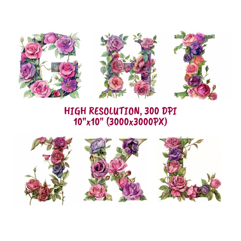 Watercolor Rose Alphabet Clipart Png, Pink Rose Alphabet Png, Floral ...