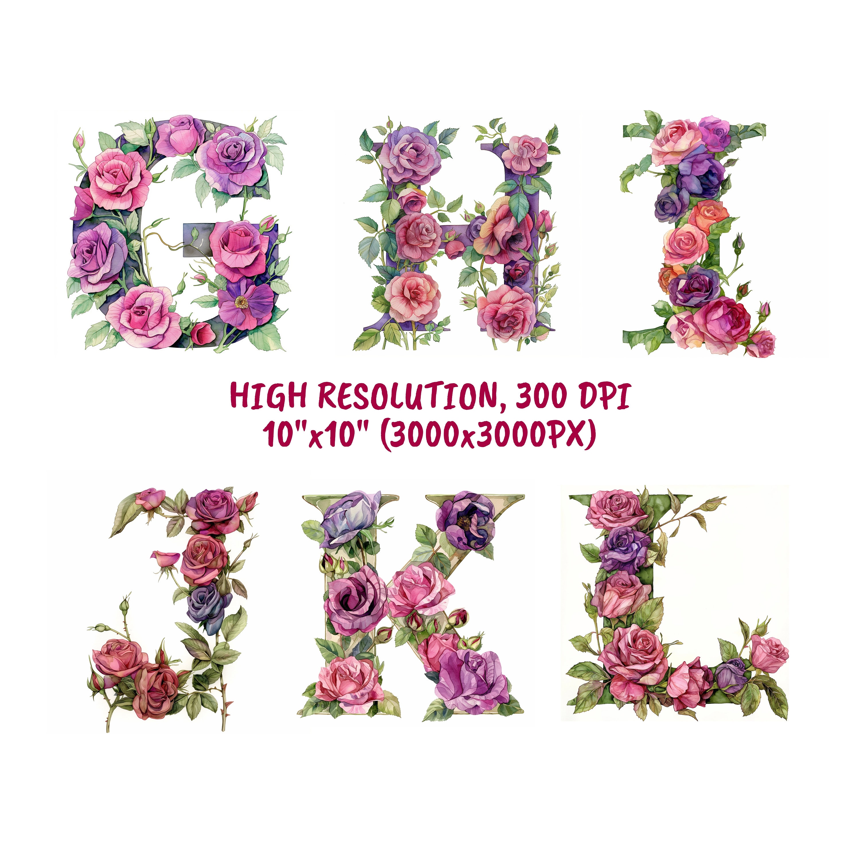 Watercolor Rose Alphabet Clipart Png, Pink Rose Alphabet Png, Floral ...