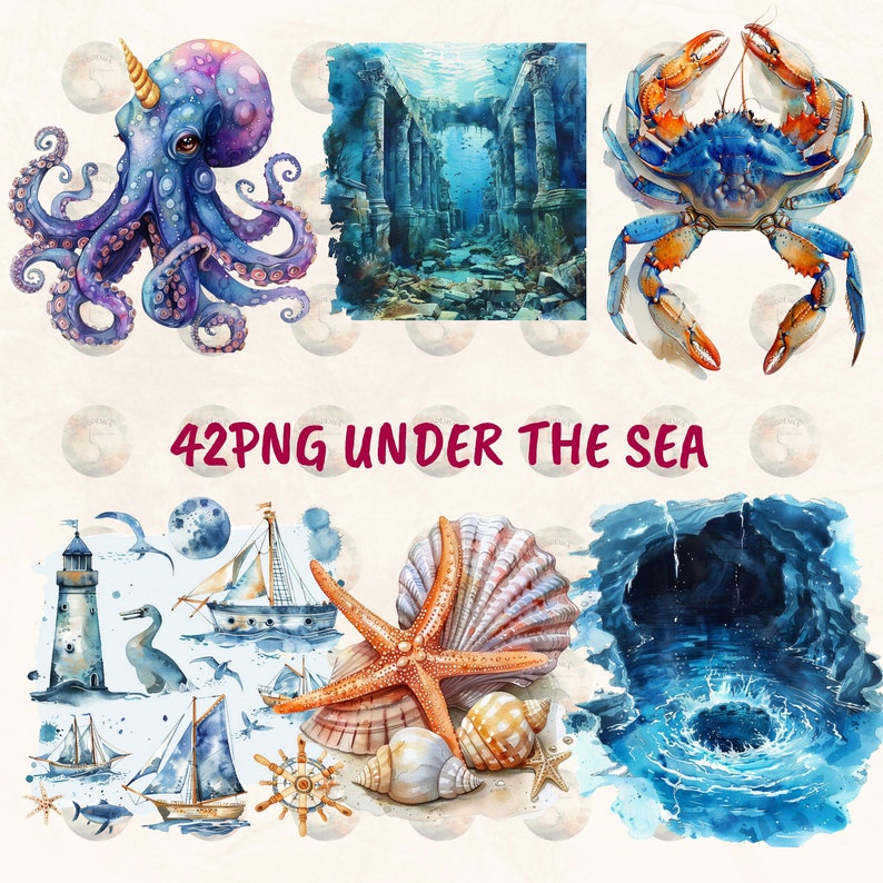 42 Watercolor Ocean Creatures Clipart, Underwater Clip Art Animals ...
