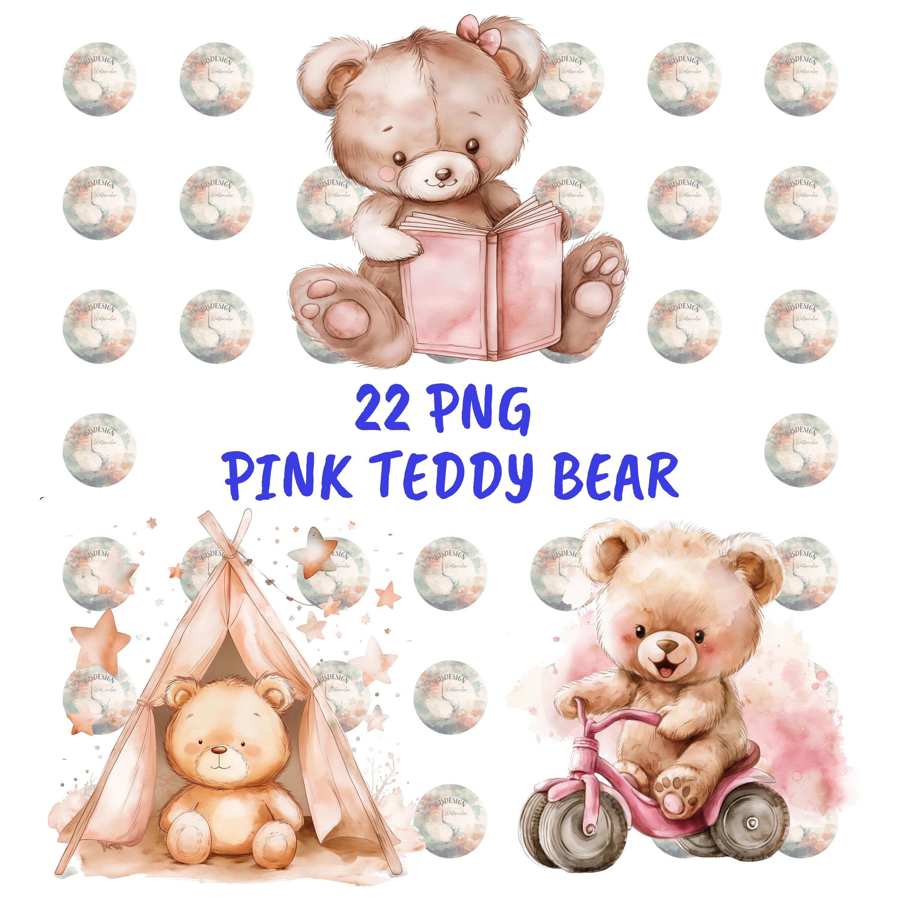 22 Watercolor Girly Pink Teddy Bear Clipart, Pink Girl Teddy Bear Baby ...