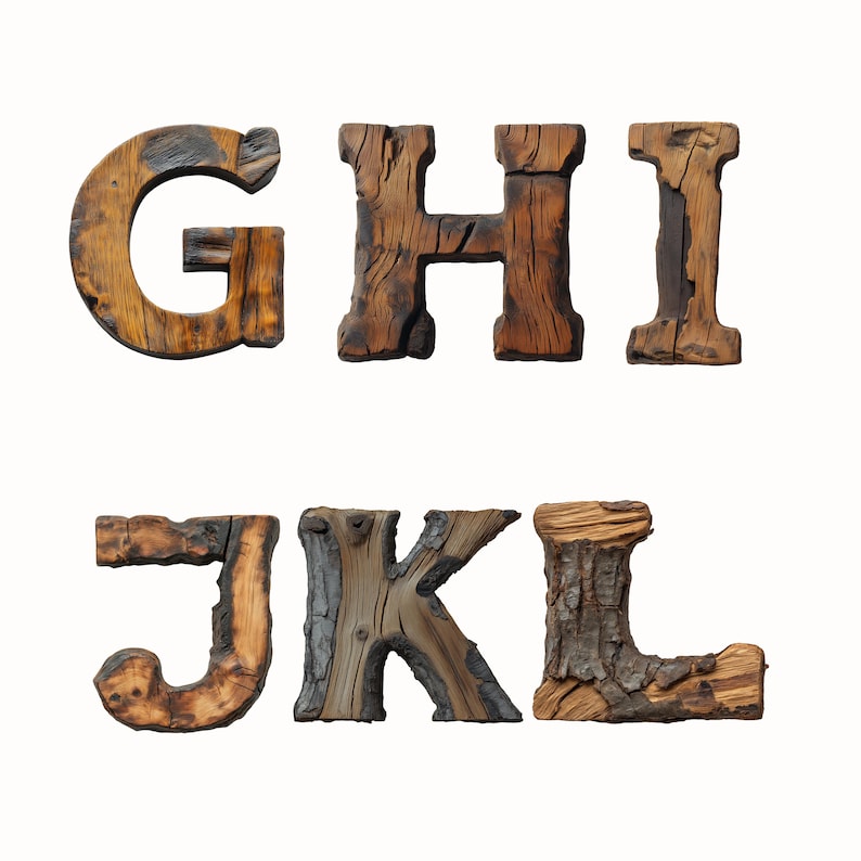 Wood Alphabet Clipart, Rustic Letters and Numbers (PNG Digital Download ...