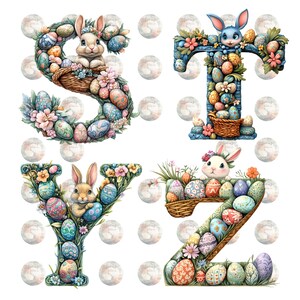 36 Easter Egg Alphabet Clipart Bundle, Bunny Letters Png, Doodle Font ...