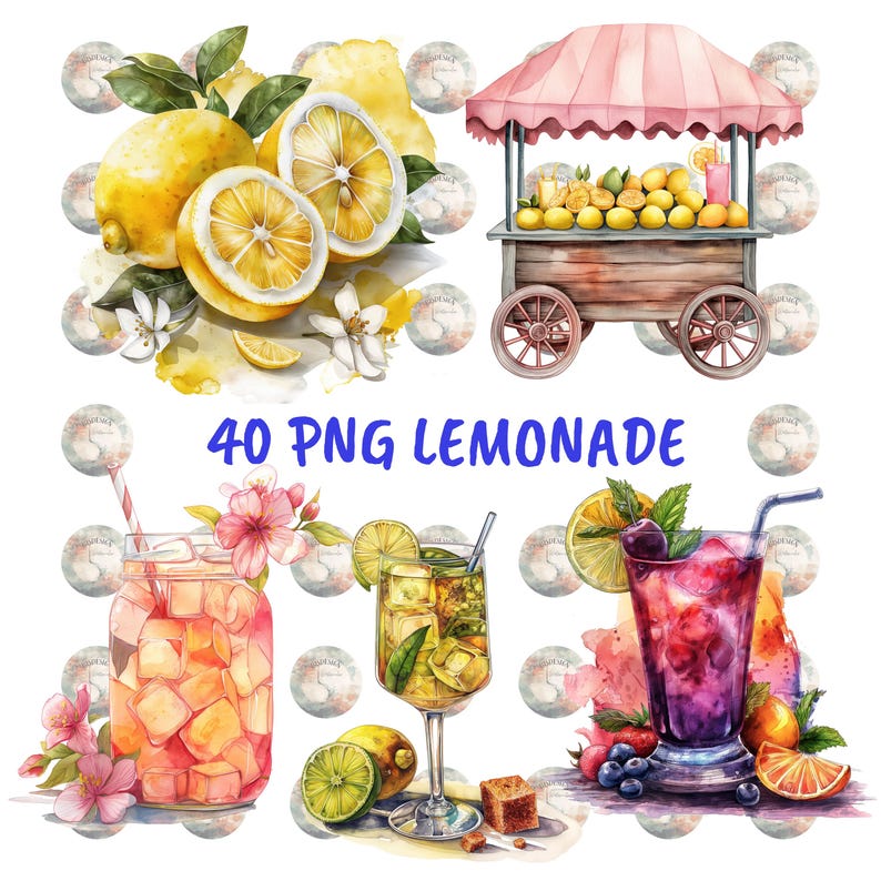Watercolor Lemonade Clipart, Summer Drink PNG (40 Files) - Etsy