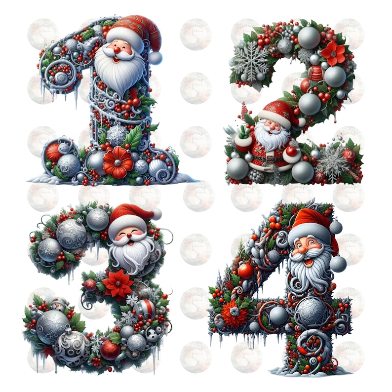 Christmas and Santa Claus Alphabet Clipart Png, Watercolor Letters and ...