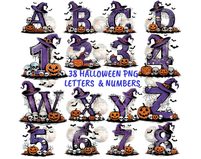 Spooky Halloween Alphabet PNG, Letters and Numbers Clipart (digital ...