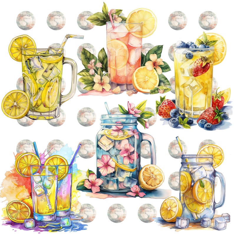 40 Watercolor Lemonade Clipart, Summer Drink Lemonade Clipart, Citrus ...