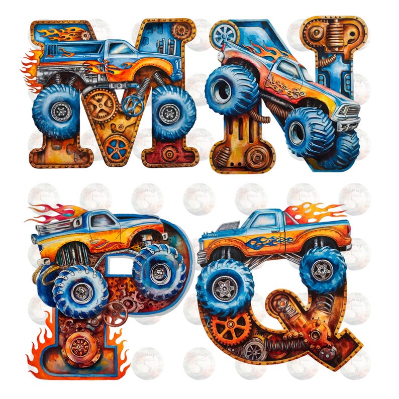 Monster Truck Alphabet Font Png Clipart Bundle, Monster Truck Letter ...
