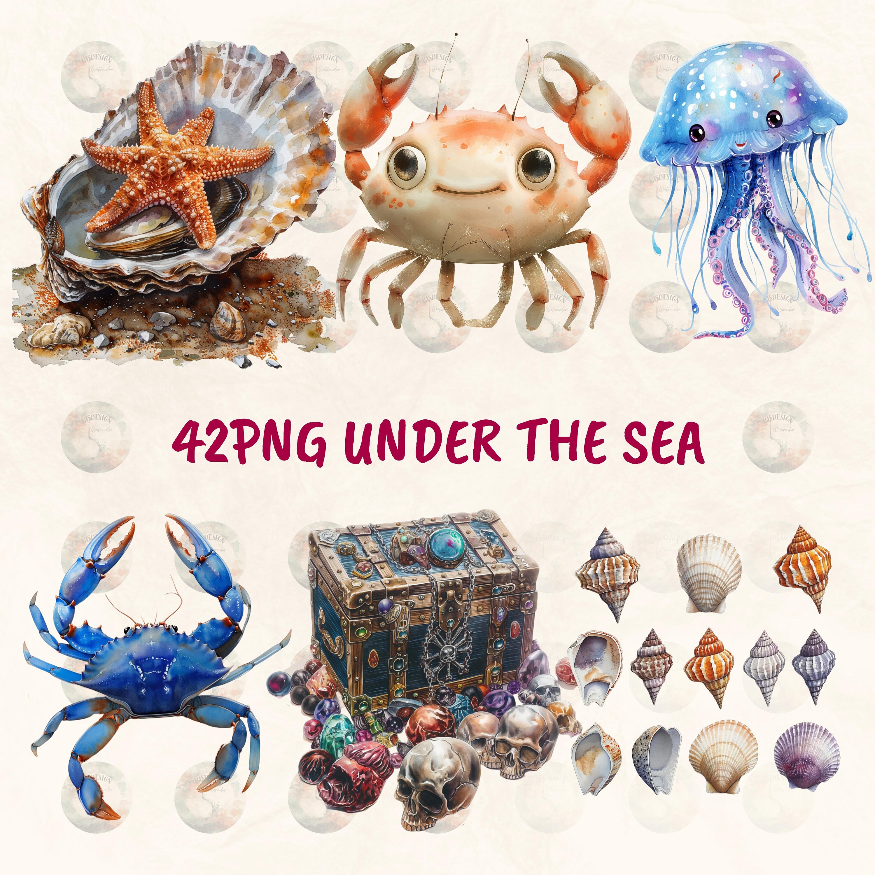 42 Watercolor Ocean Creatures Clipart, Underwater Clip Art Animals ...