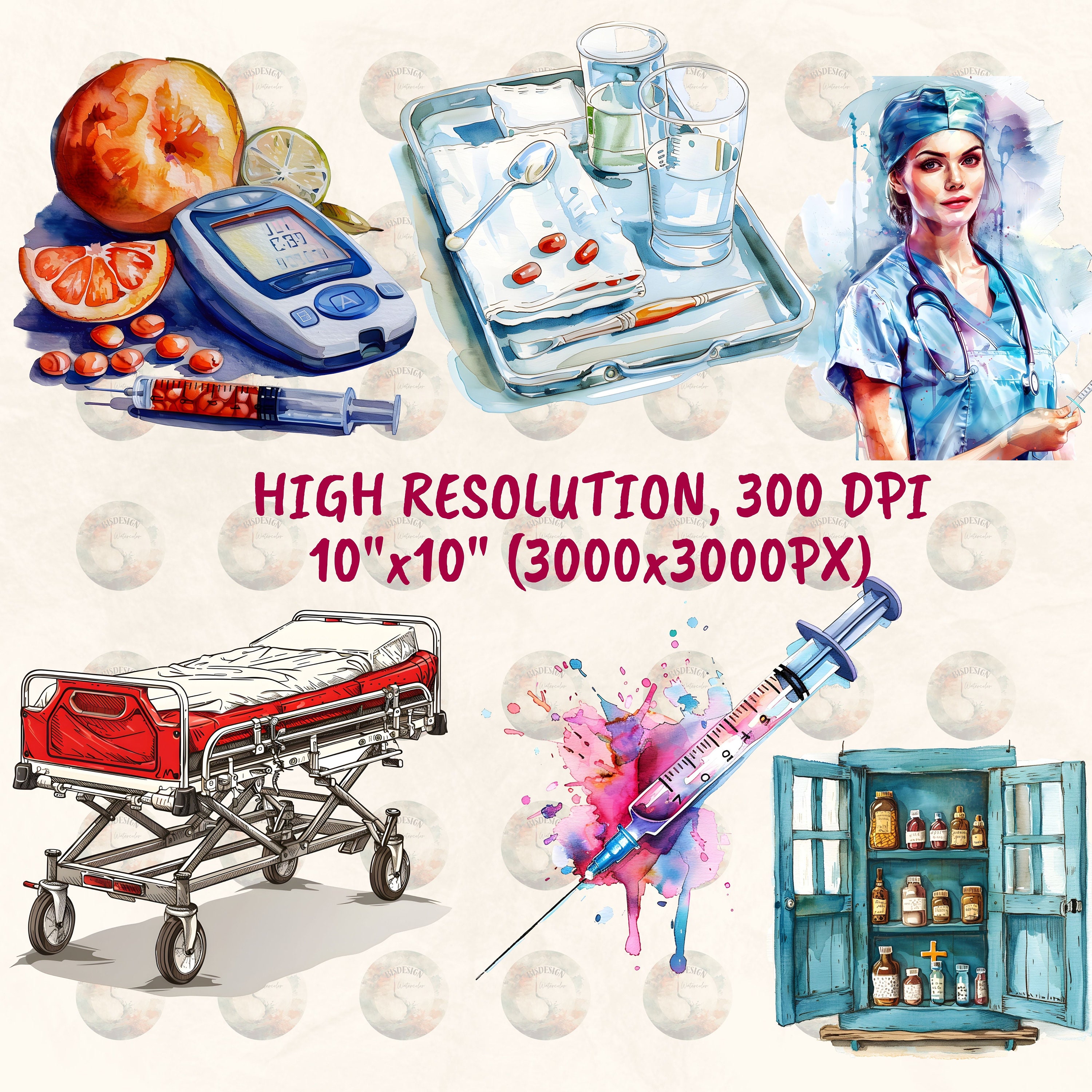 Medicine Watercolor Clipart, Nurse and Doctor Clipart, Medical Png ...