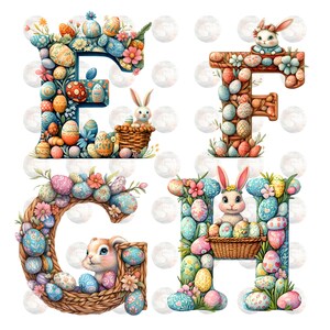 36 Easter Egg Alphabet Clipart Bundle, Bunny Letters Png, Doodle Font ...
