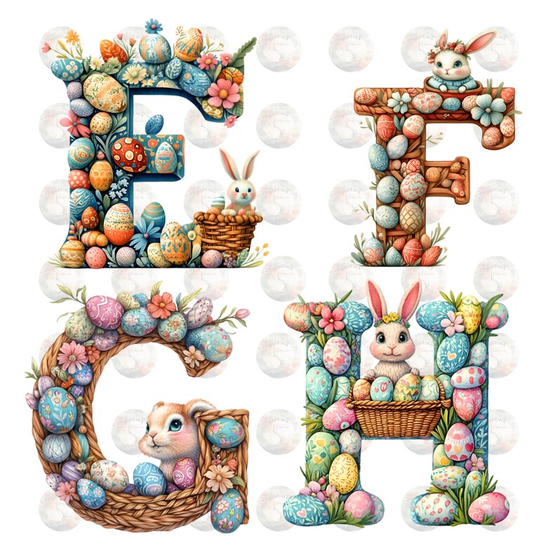 Easter Egg Alphabet Clipart, Bunny Letters, Doodle Font (PNG Digital ...