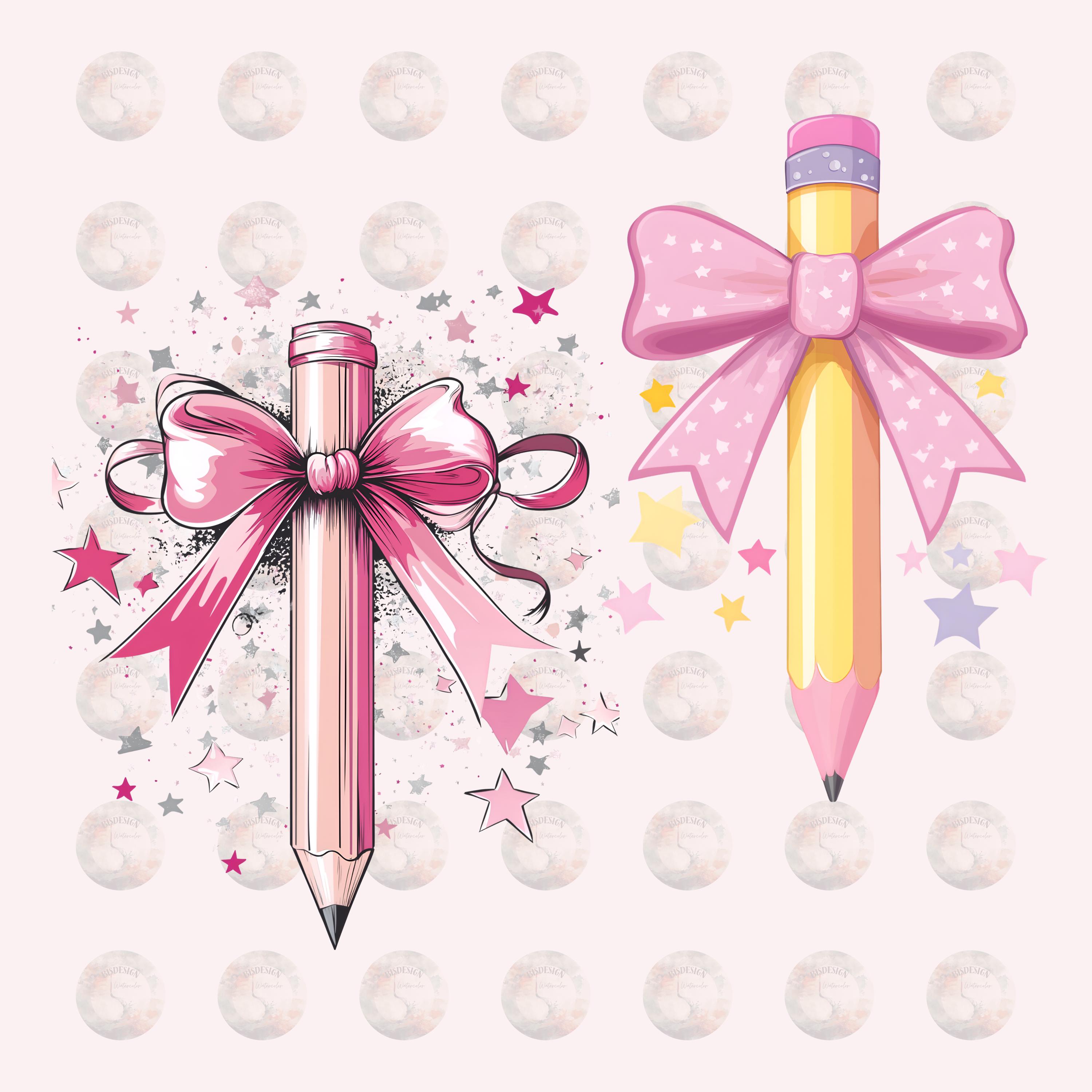 Coquette Pencil With Pink Bow Png, Trending Back to School Now Png ...