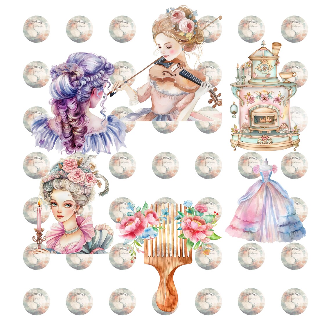 Marie Antoinette Princess Clipart Set, 1700s Vintage French Watercolor ...