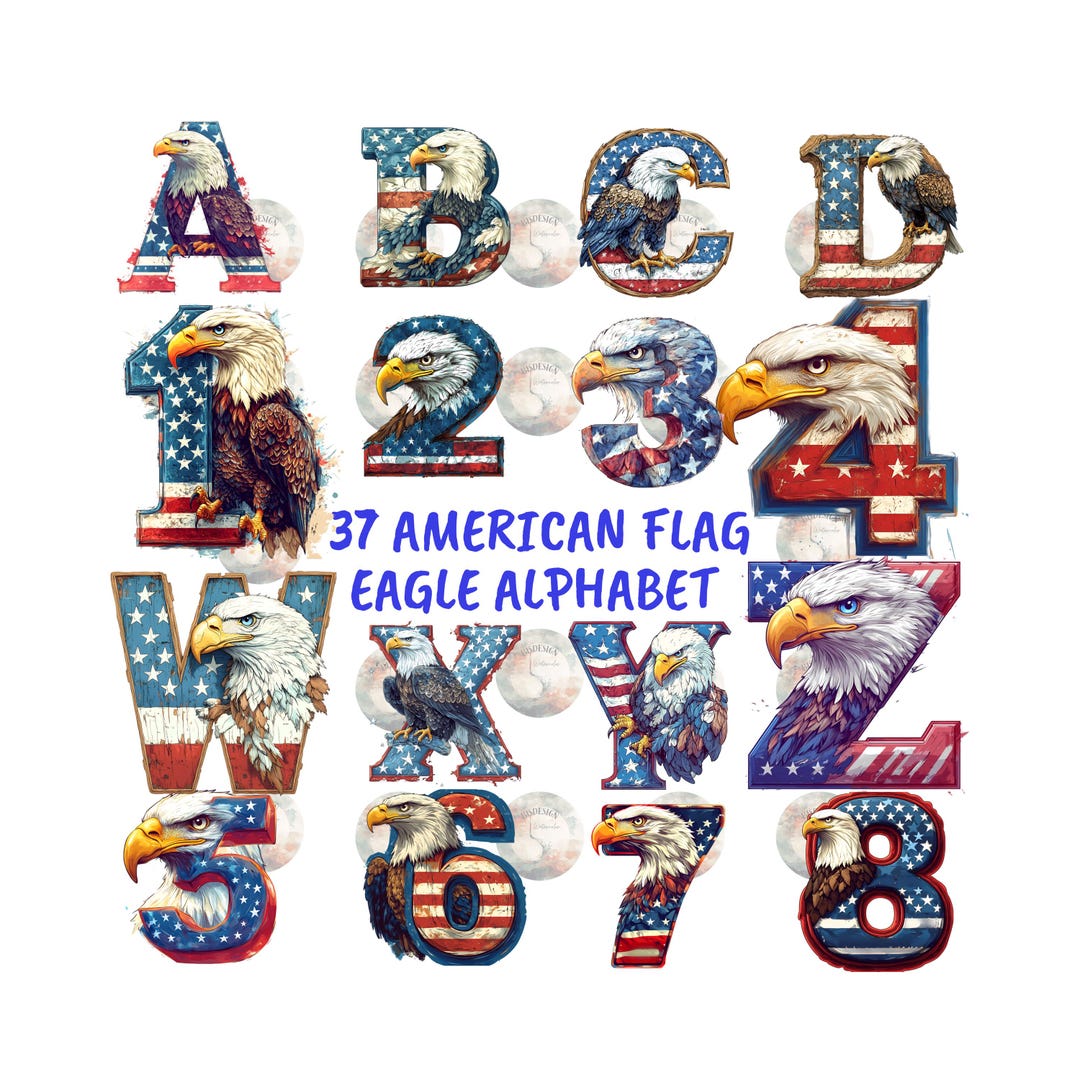 American Flag Eagle Alphabet, Patriotic PNG Clipart (digital Download ...