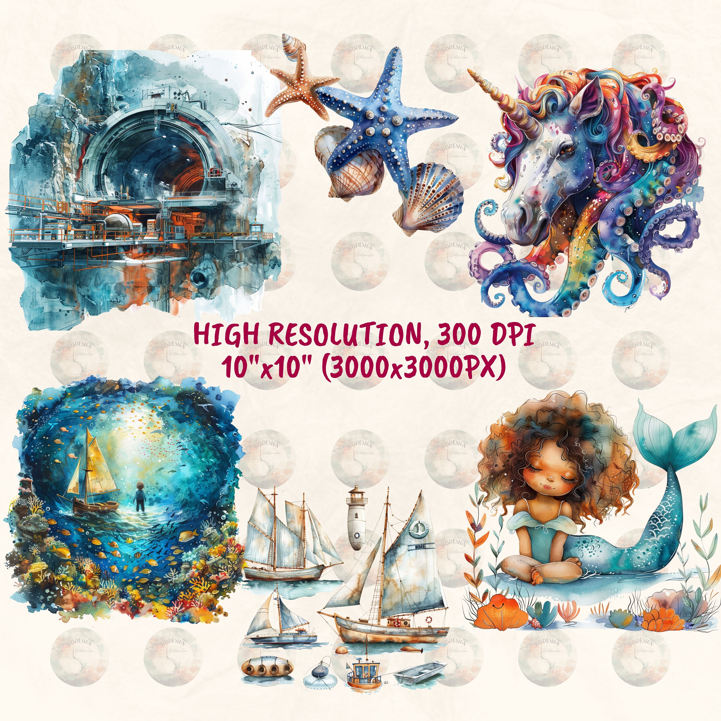 Watercolor Under the Sea Clipart, Watercolor Tropical Ocean Clipart ...