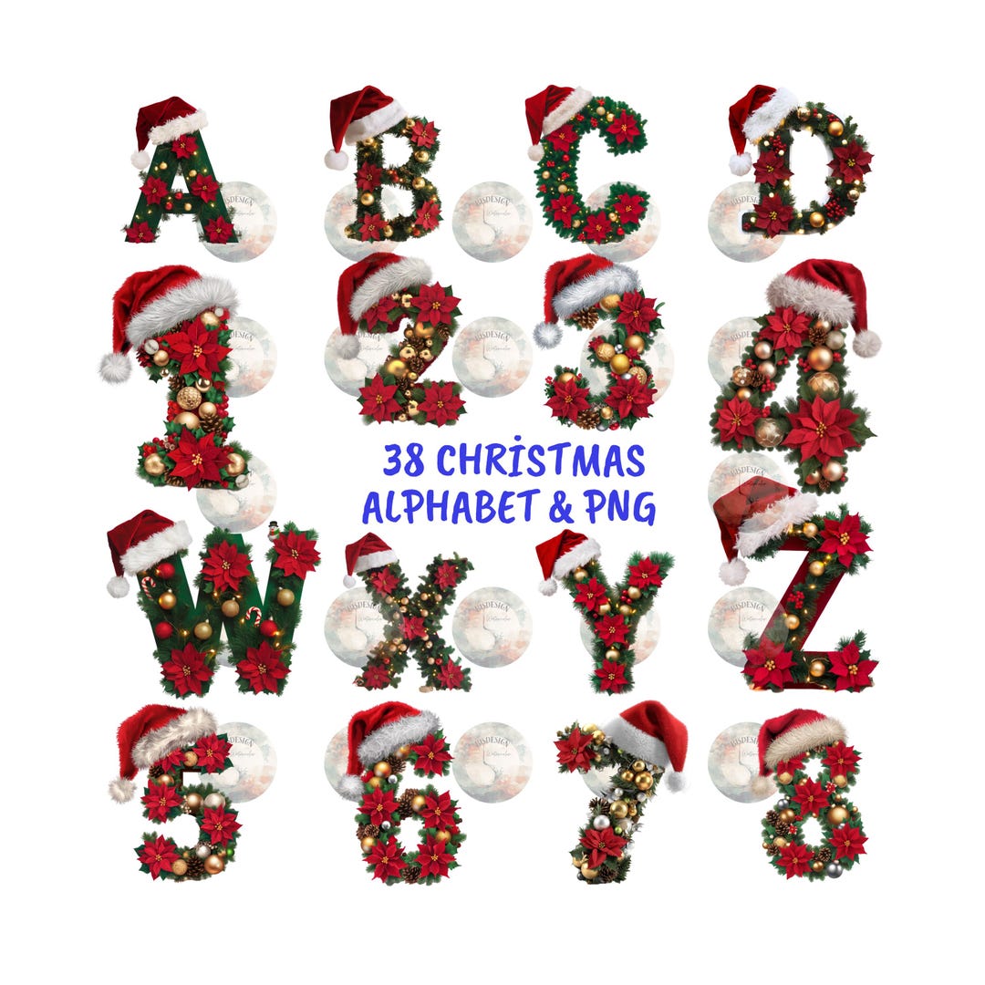 Christmas Alphabet and Number Clipart Png, Christmas Letters Sublimatio ...
