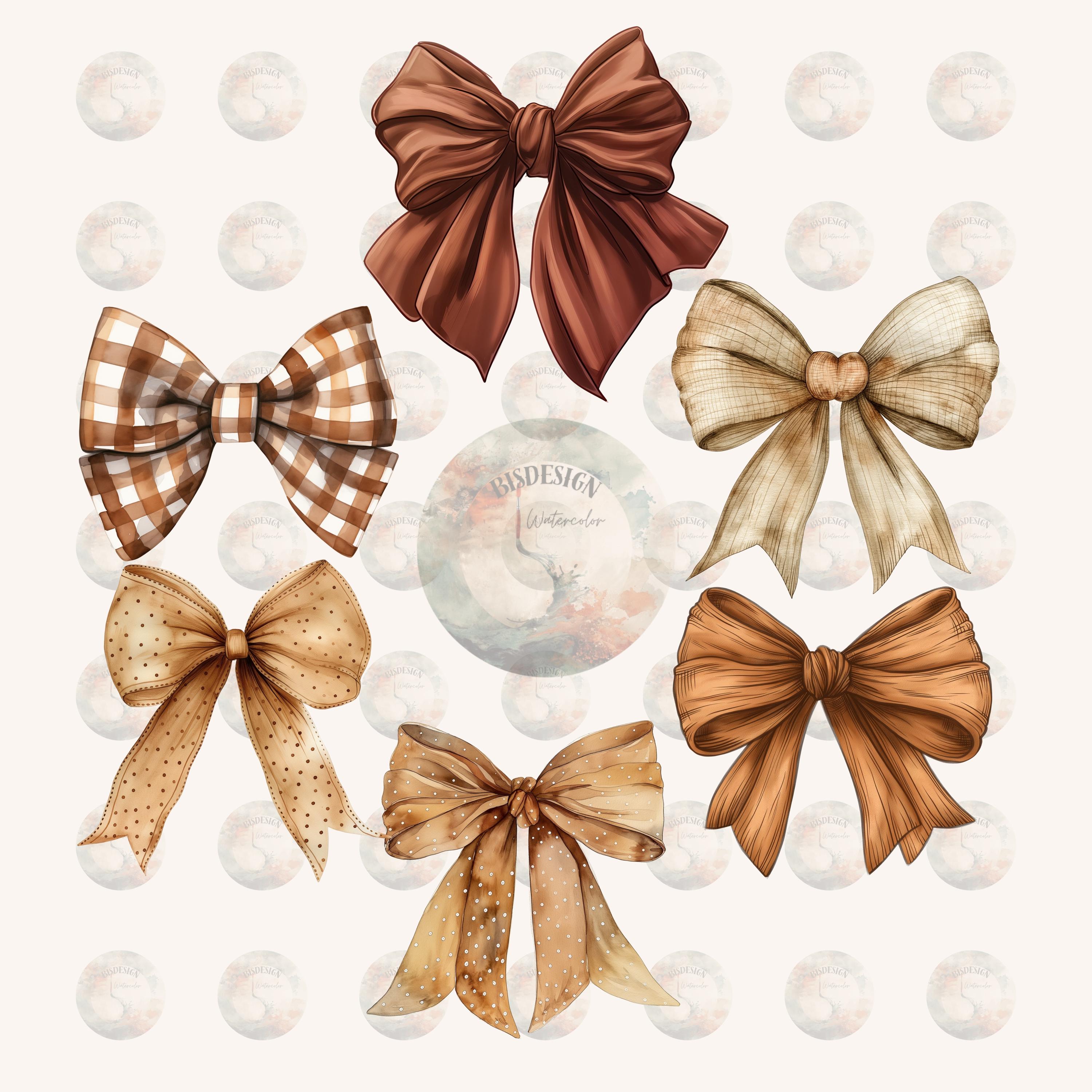 41 Beige Brown Watercolor Bow Png, Cut Beige Brown Ribbon Bow Clipart ...