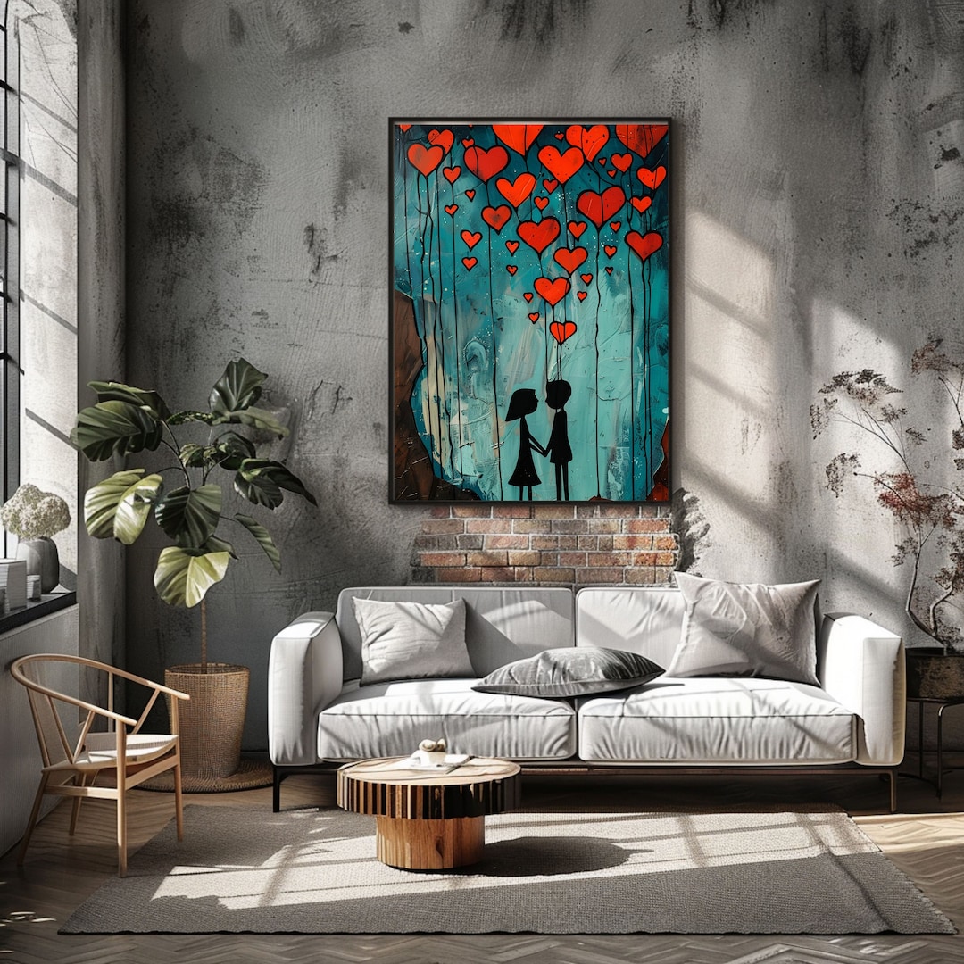 Minimal Heart Love Print, Heart Printable Wall Art, 3 Hearts Bedroom ...