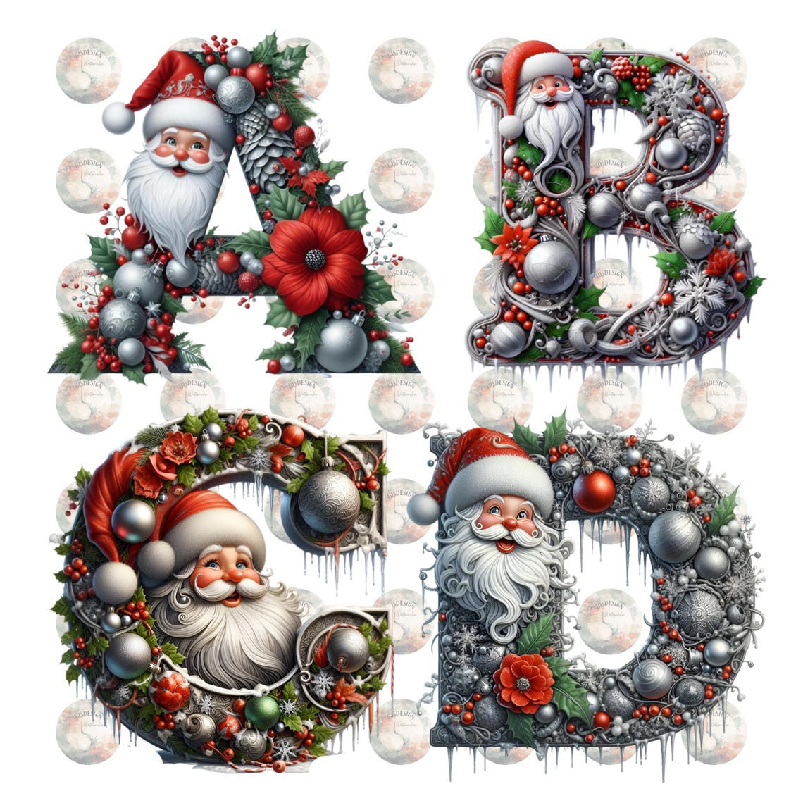 Christmas and Santa Claus Alphabet Clipart Png, Watercolor Letters and ...