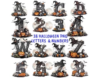 Spooky Halloween Alphabet PNG, Letters and Numbers Clipart (digital ...
