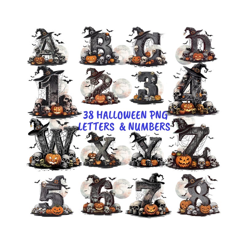 Halloween Alphabet and Numbers Clipart Png, Spooky Letters Cliparts Png ...