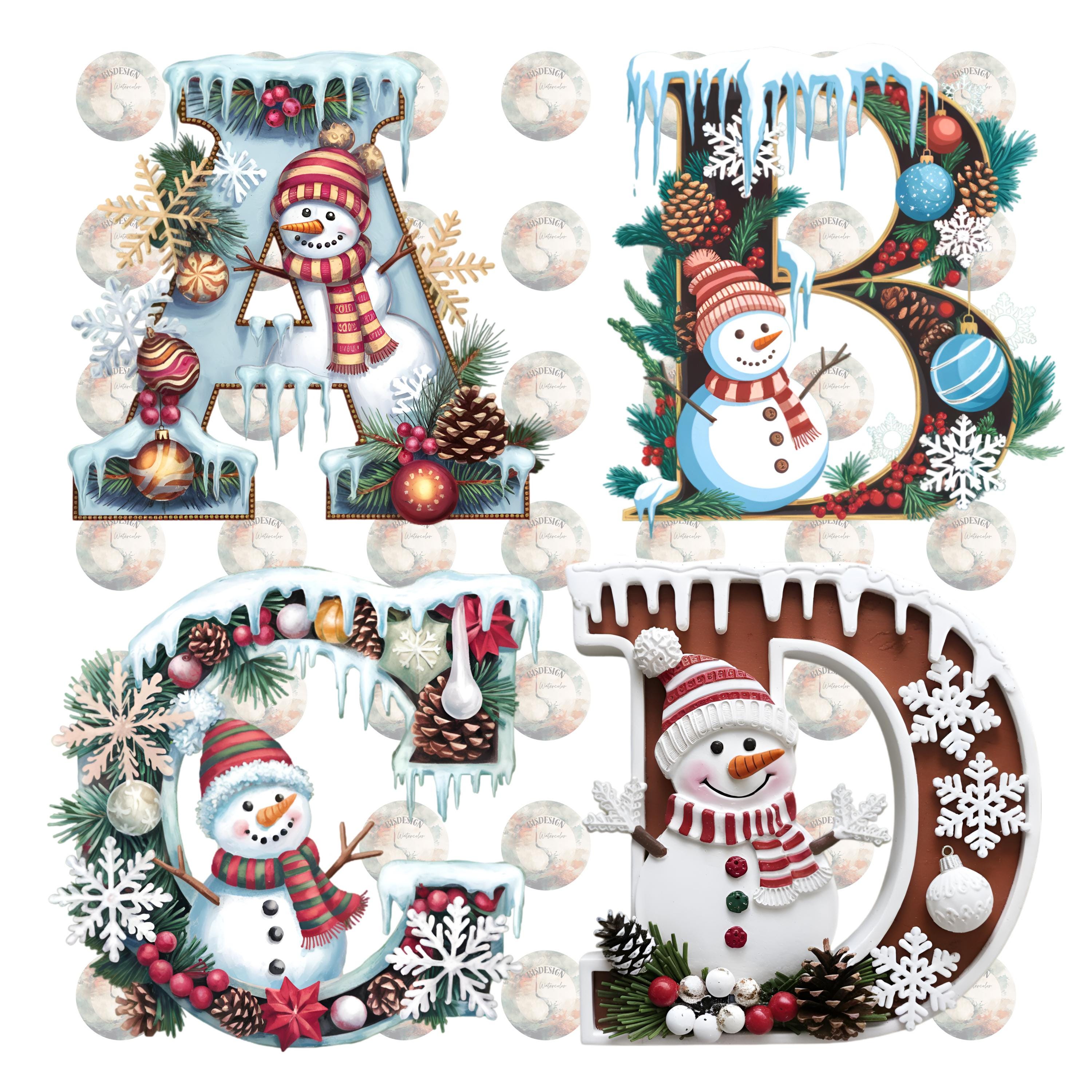 Christmas Snowman Alphabet Clipart, Letters and Numbers Clipart Png ...
