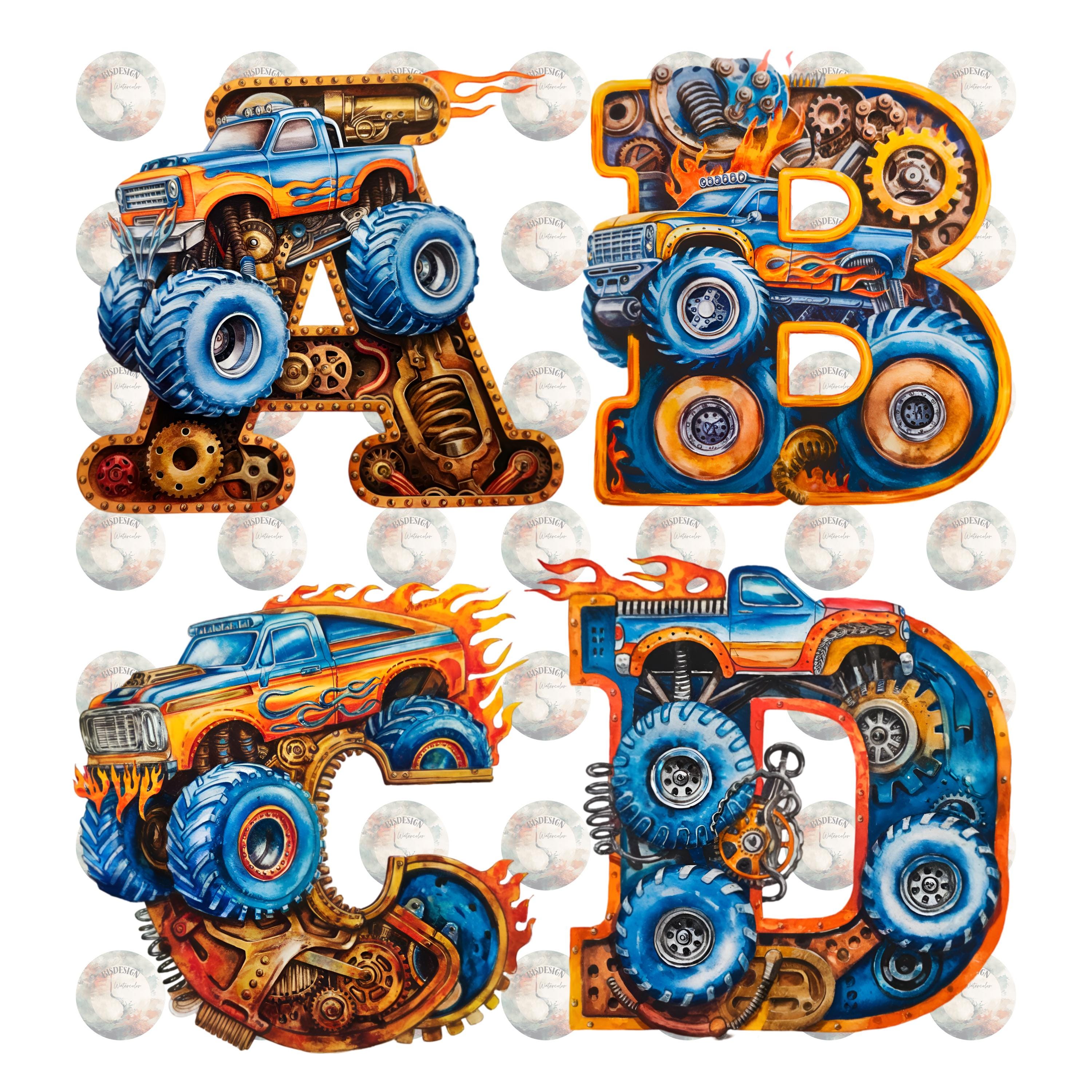 Monster Truck Alphabet PNG Clipart Bundle, Party Letters (digital ...