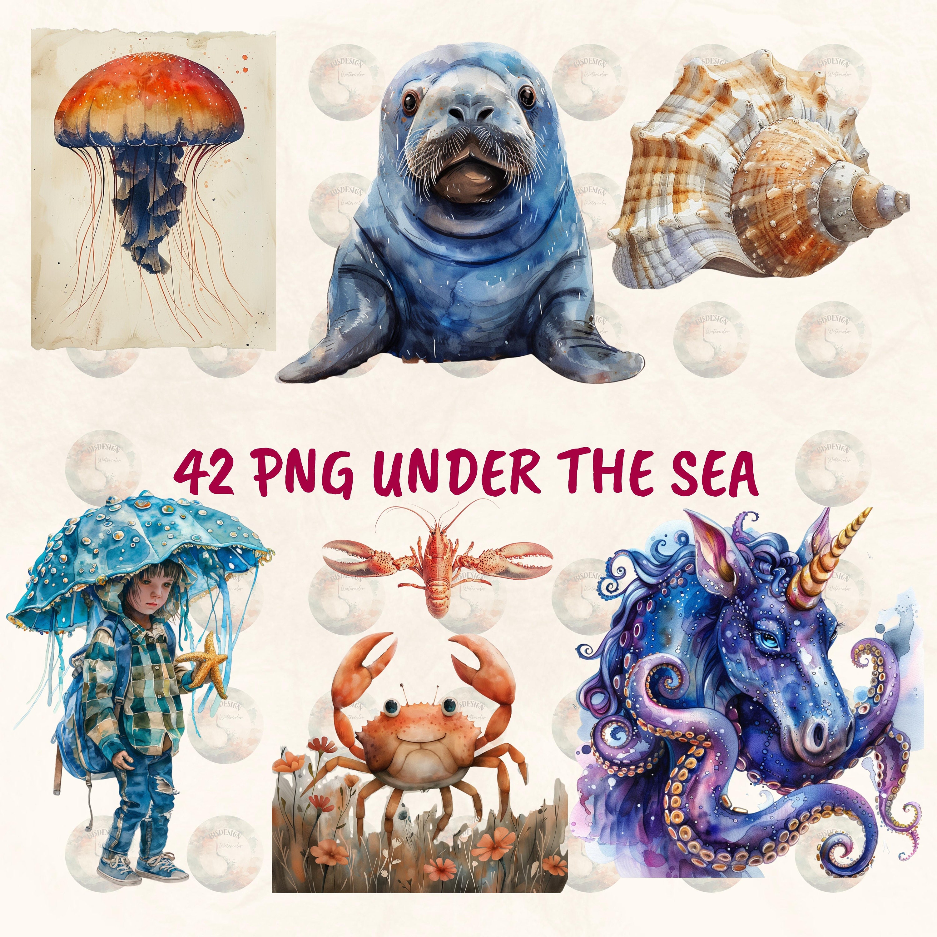 42 Watercolor Ocean Creatures Clipart, Underwater Clip Art Animals ...