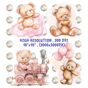 22 Watercolor Girly Pink Teddy Bear Clipart, Pink Girl Teddy Bear Baby ...