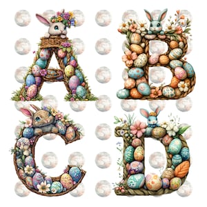 36 Easter Egg Alphabet Clipart Bundle, Bunny Letters Png, Doodle Font ...