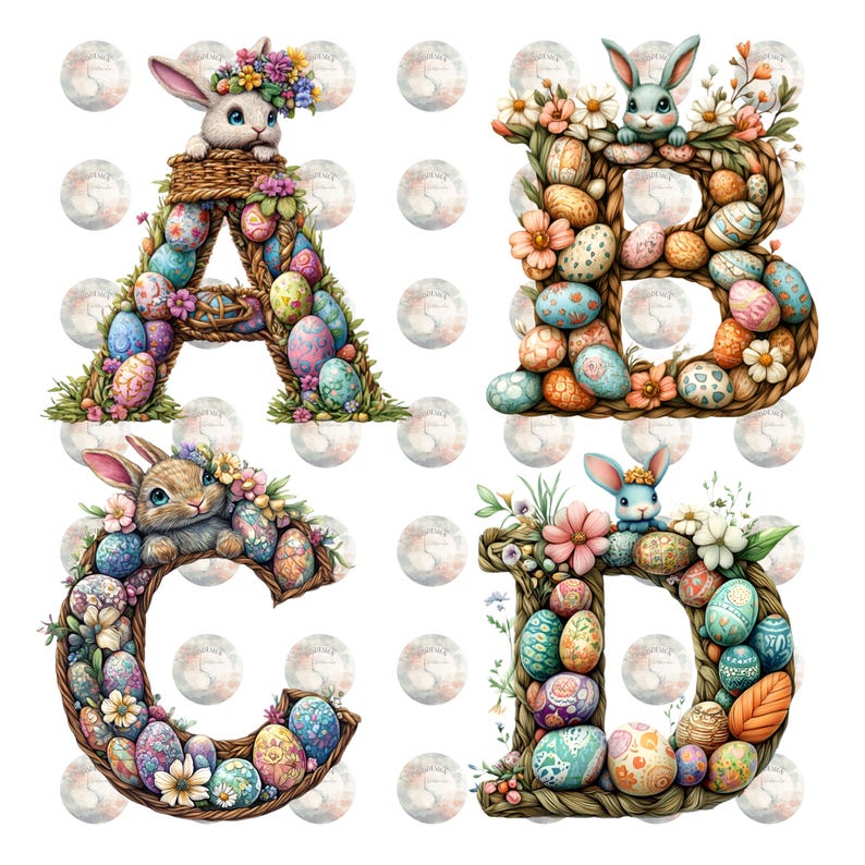 Easter Egg Alphabet Clipart, Bunny Letters, Doodle Font (PNG Digital ...