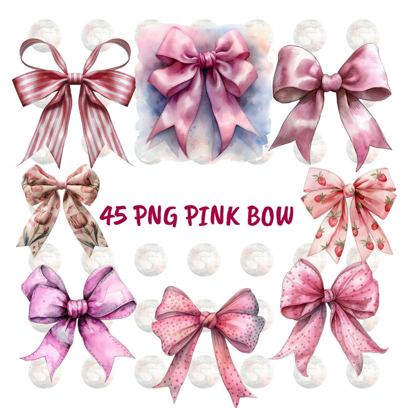 60 Watercolor Cute Bows Clip Art, Baby Girl Cute Pink Bow Clipart, Pink ...