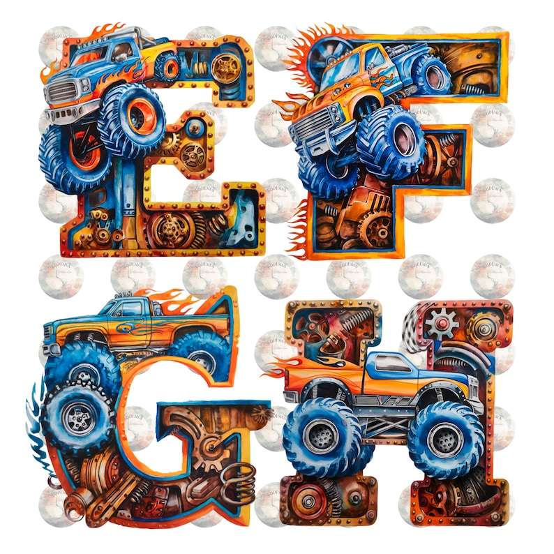 Monster Truck Alphabet PNG Clipart Bundle, Party Letters (digital ...
