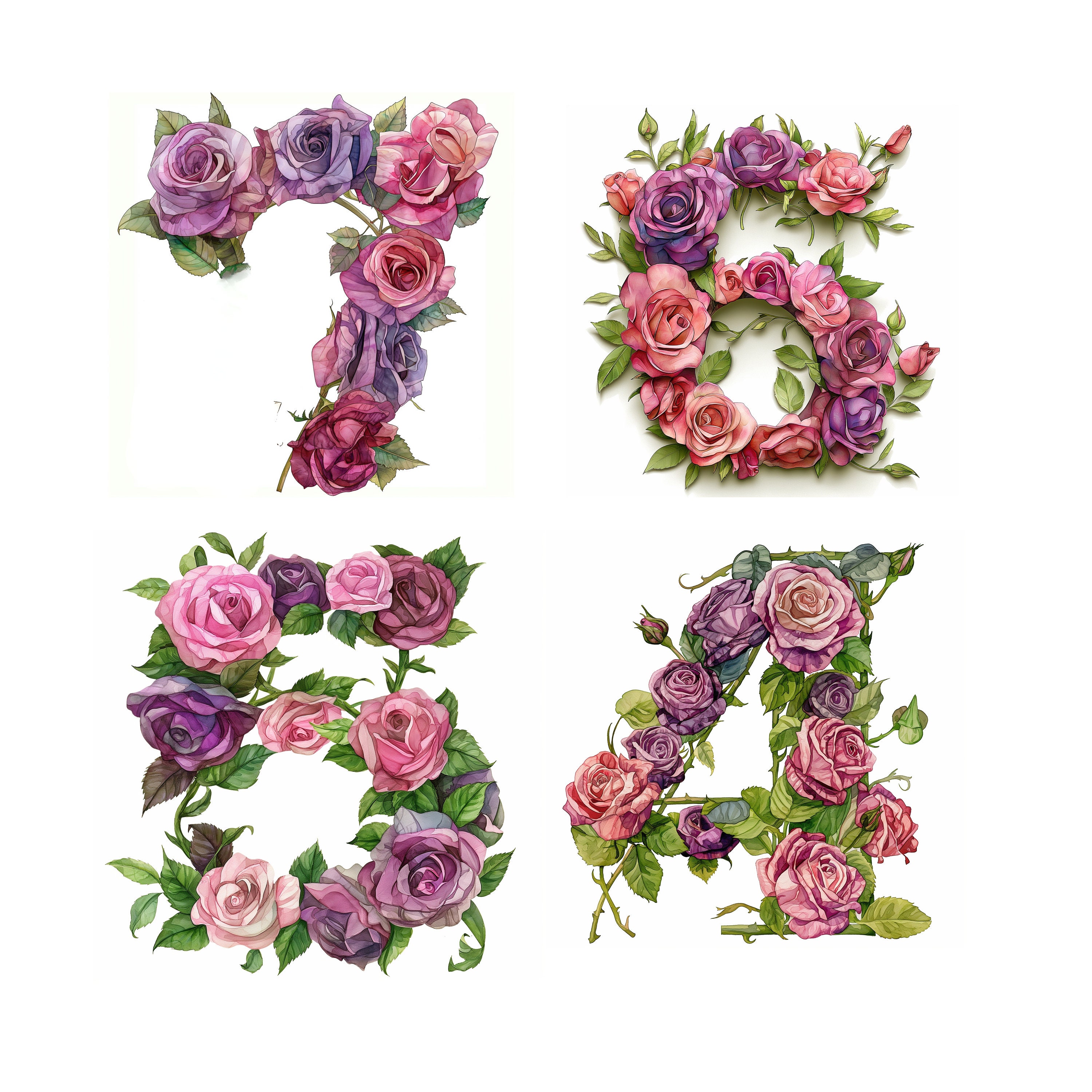 Watercolor Rose Alphabet Clipart Png, Pink Rose Alphabet Png, Floral ...