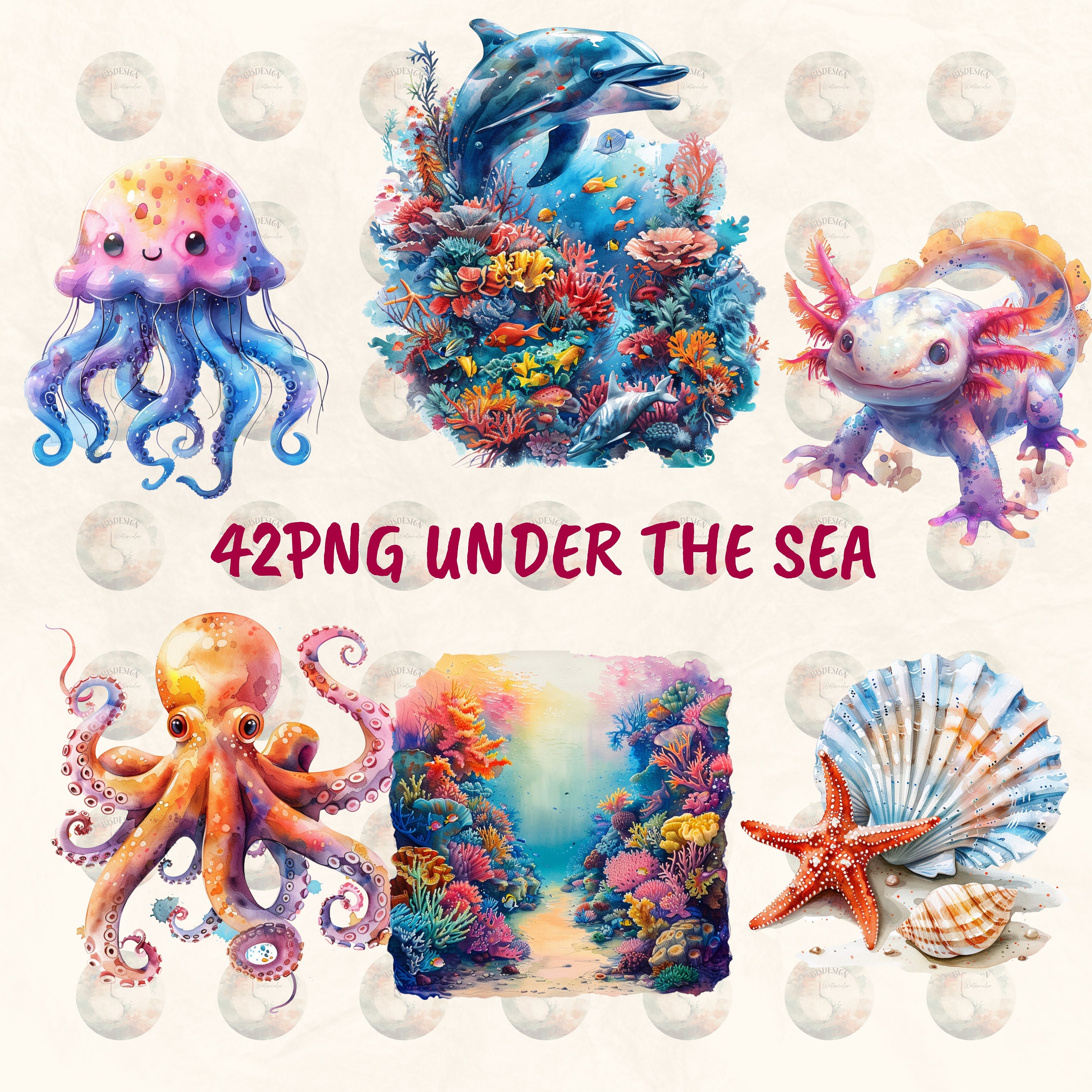 Watercolor Under the Sea Clipart, Tropical Ocean PNG (digital Download ...