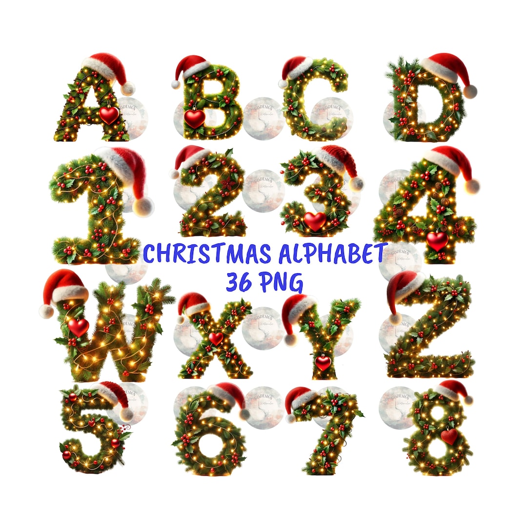 Christmas Alphabet Clipart Bundle Png, Lights Letters Png, Clipart ...
