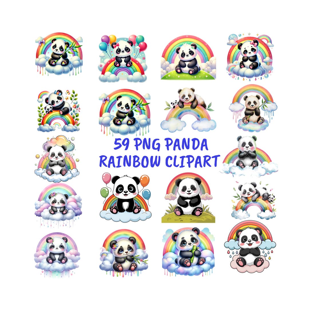 Watercolor Rainbow Panda Clipart Bundle, Nursery Art (PNG, PDF) - Etsy