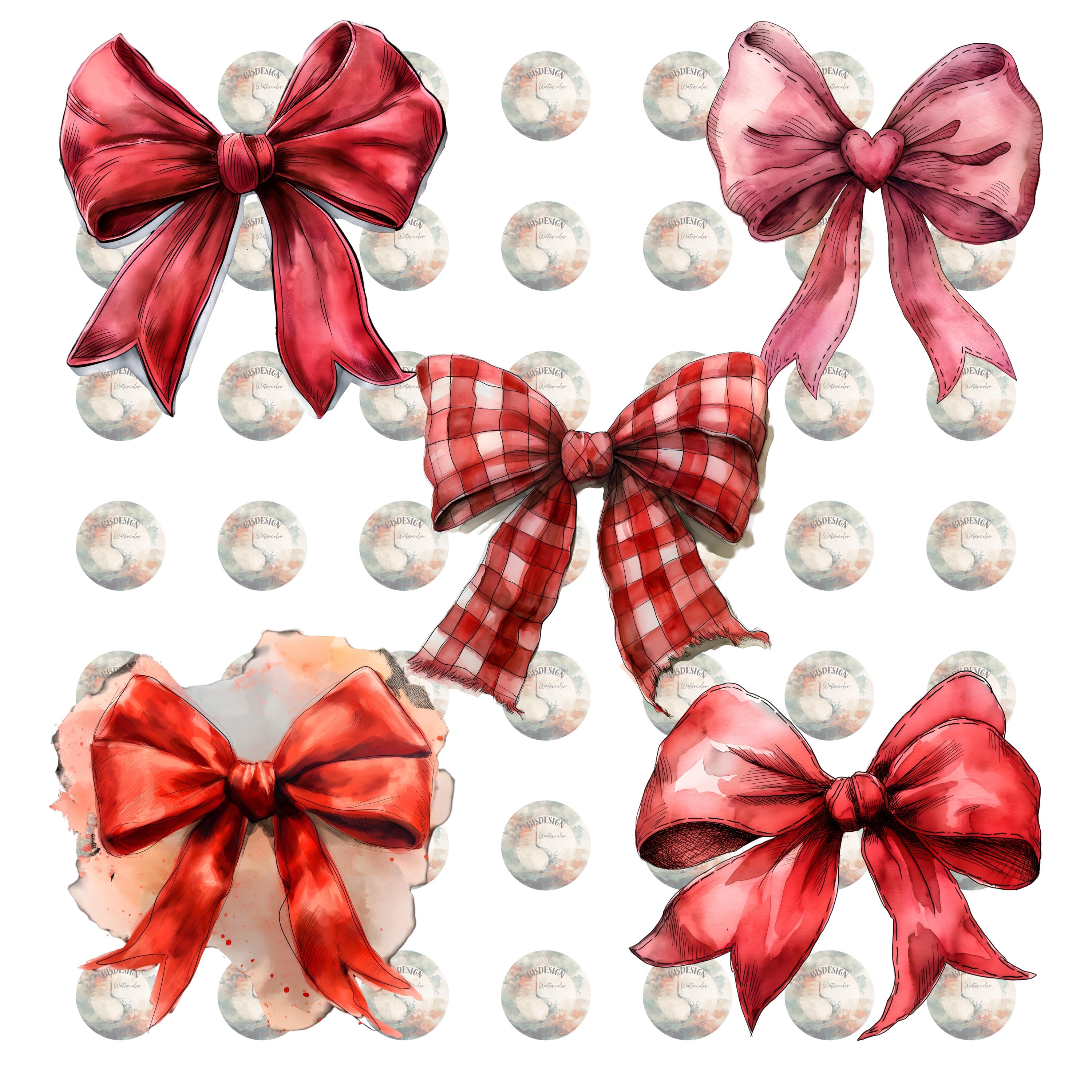40 Watercolor Red Bow Clipart Png, Digitals Red Bows Clipart, Cute Red ...