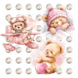 22 Watercolor Girly Pink Teddy Bear Clipart, Pink Girl Teddy Bear Baby ...