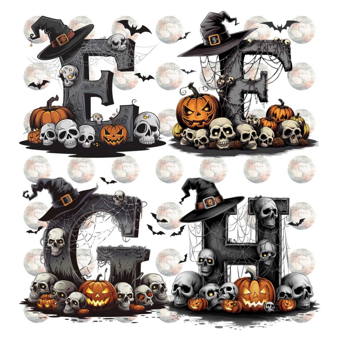Spooky Halloween Alphabet & Numbers Clipart PNG, Watercolor Font ...