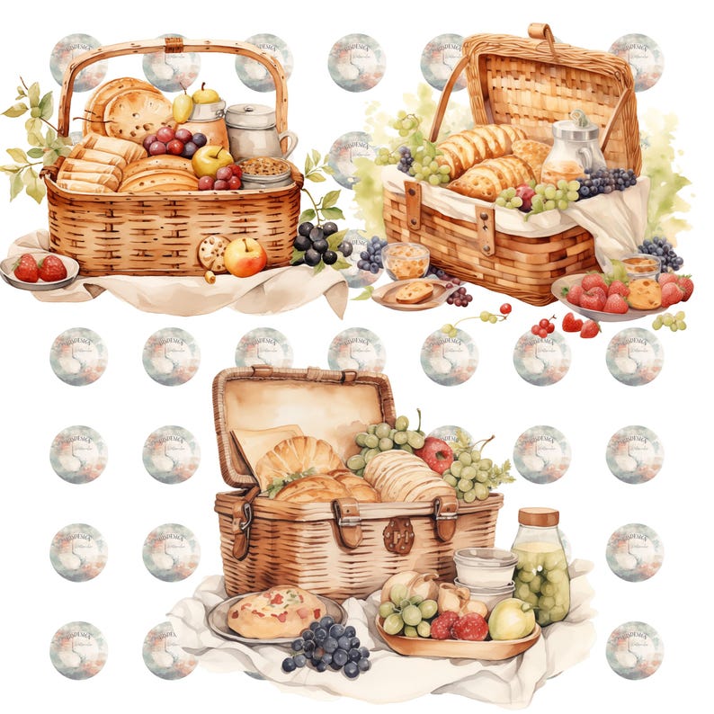 Picnic Basket Watercolor Clipart Png, Summer Picnic Png, Commercial Use ...